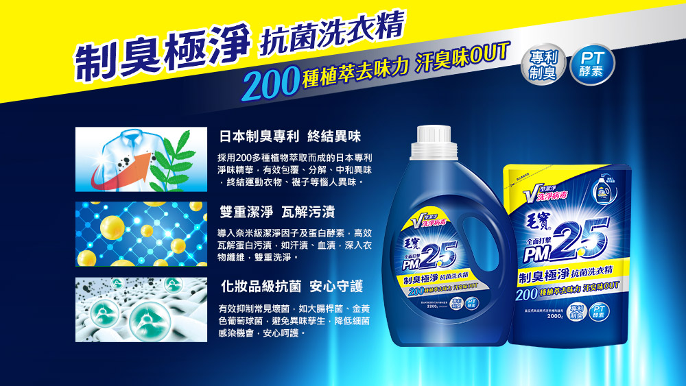 【毛寶】PM2.5抗菌洗衣精-制臭極淨補充包2000g x6 送葳香抗菌水220g